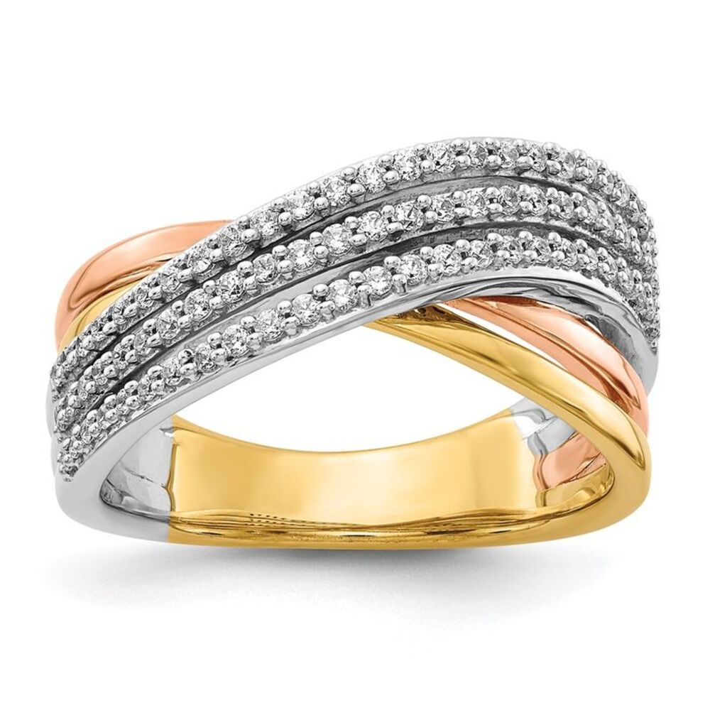 Kazi Luxury 14k Tri-Color Overlap Diamond Ring - Gem